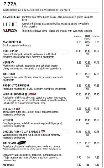 Menu at Prezzo Edinburgh Pier Place restaurant, Edinburgh, Fish Market