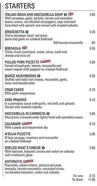 Menu at Prezzo restaurant, Edinburgh, Fish Market