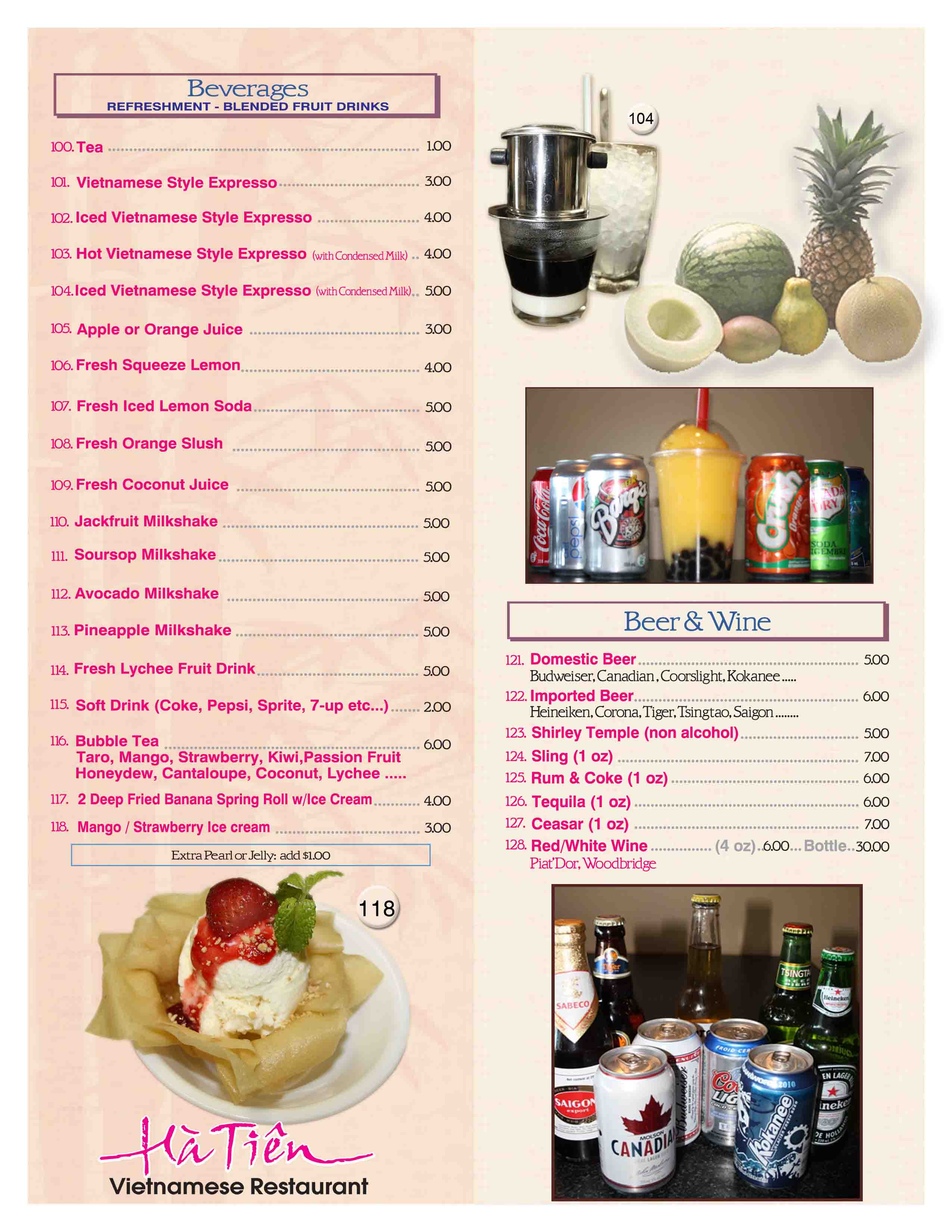 Menu at Ha Tien restaurant, Calgary, 30 St SW #10