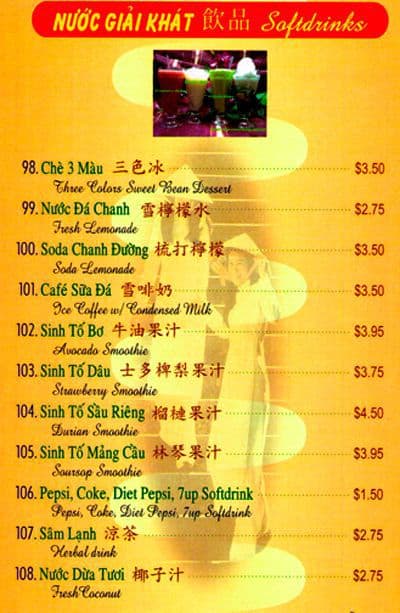 Menu at Vietnam House Restaurant, Seattle