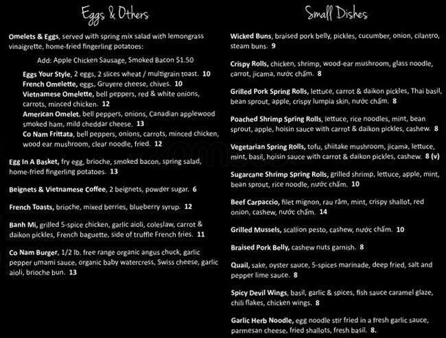 Co Nam Rustic Vietnamese Menu, Menu for Co Nam Rustic Vietnamese, Nob ...