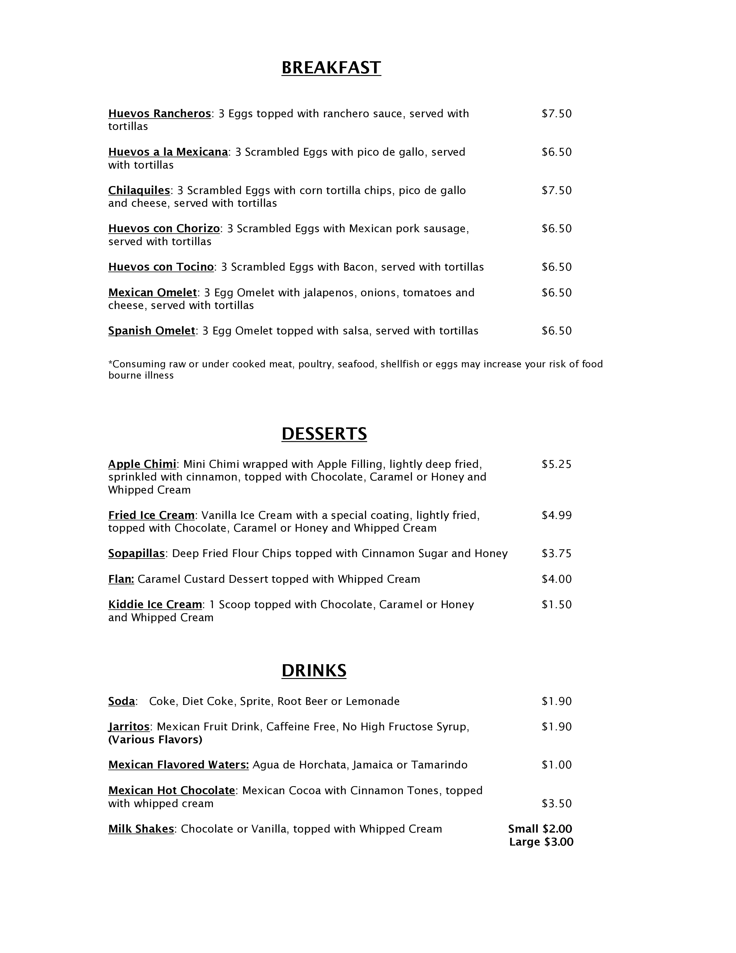 Hidalgo Authentic Mexican Restaurant Menu - Urbanspoon/Zomato