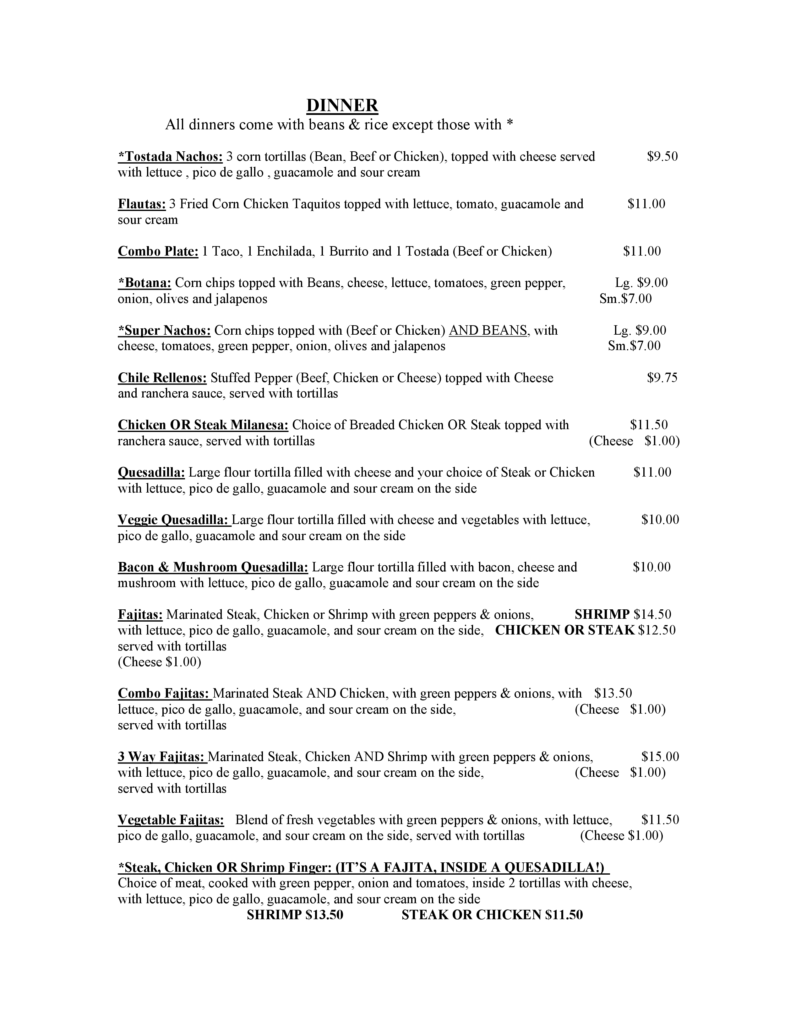 Menu at Hidalgo Mexican Restaurant, Belleville