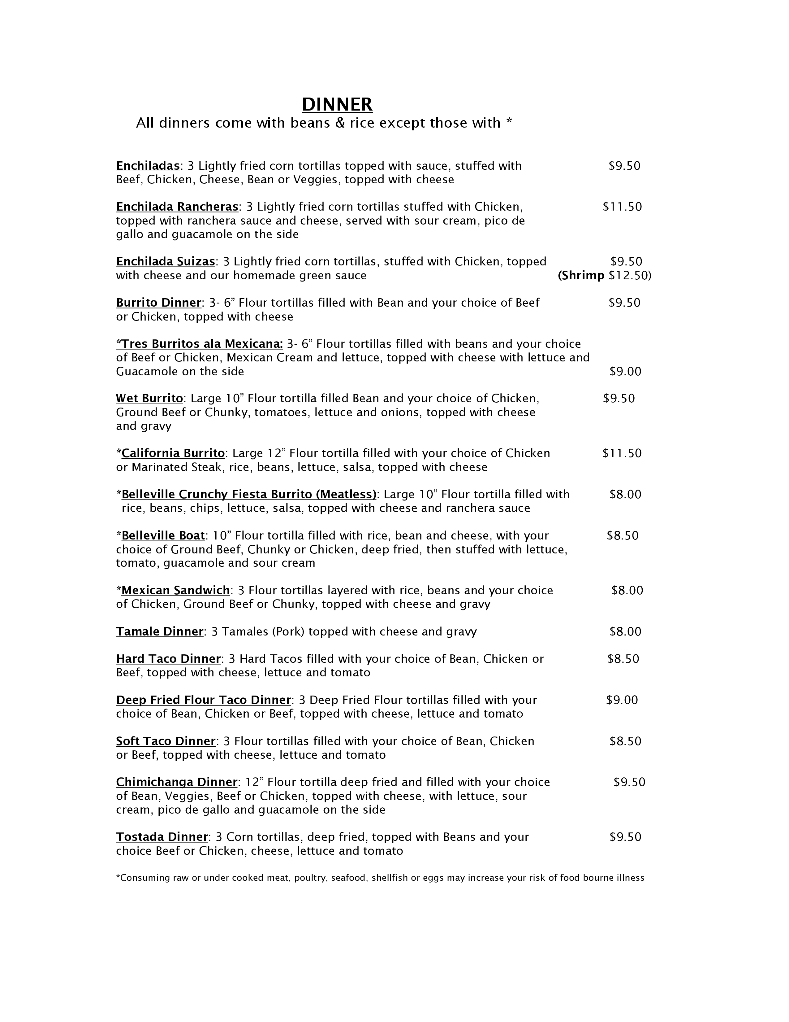 Menu at Hidalgo Mexican Restaurant, Belleville