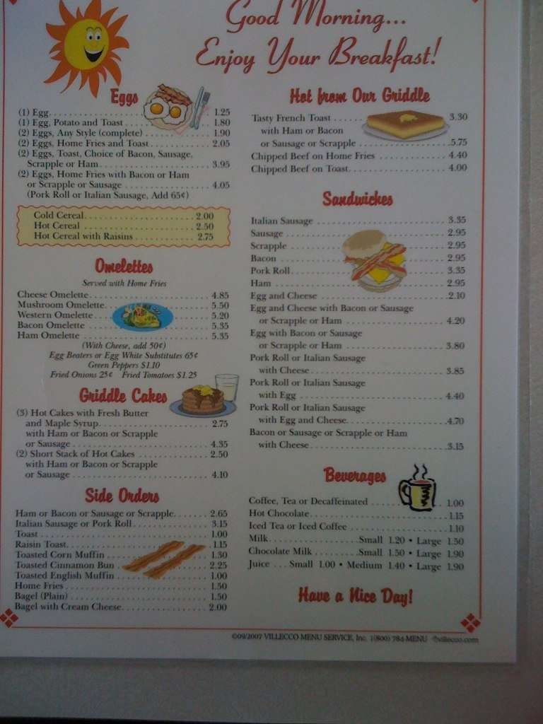 Menu at Angelo's Glassboro Diner restaurant, Glassboro