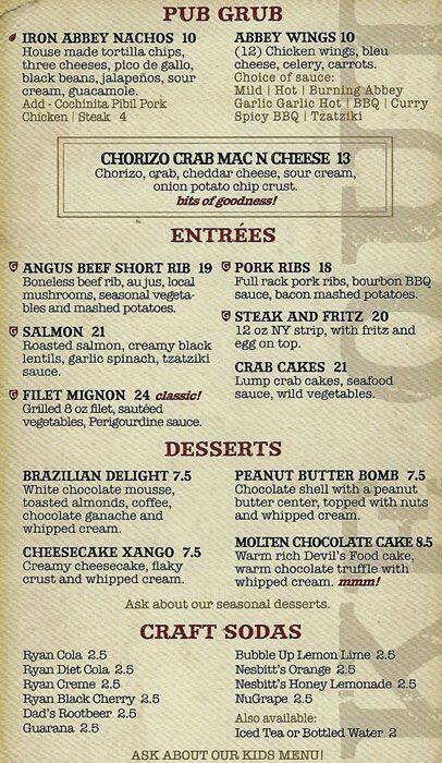 Menu at Iron Abbey pub & bar, Horsham