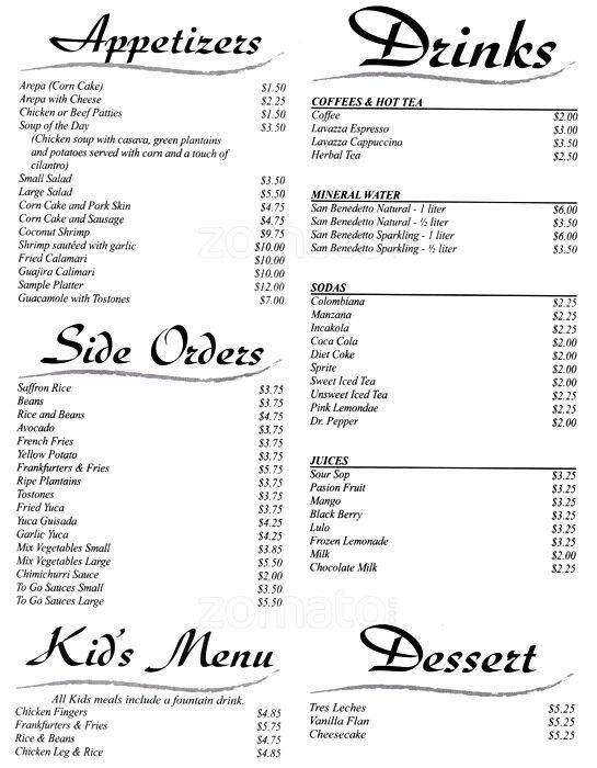 Menu at Pio Pio restaurant, Charlotte, East Blvd