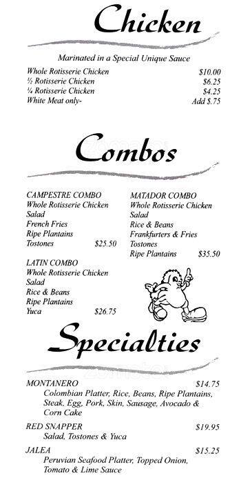 Menu at Pio Pio restaurant, Charlotte, East Blvd