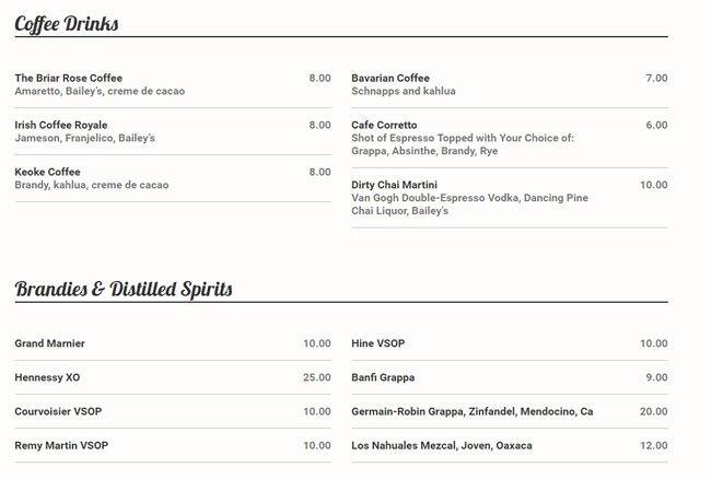 Menu at Briar Rose Chophouse & Saloon steakhouse, Breckenridge