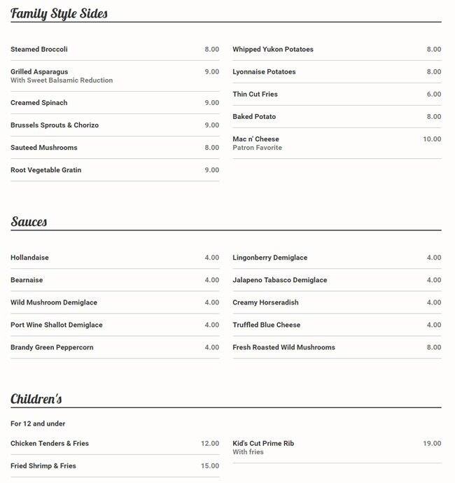 Menu at Briar Rose Chophouse & Saloon steakhouse, Breckenridge