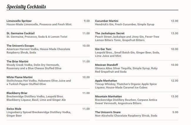 Menu at Briar Rose Chophouse & Saloon steakhouse, Breckenridge