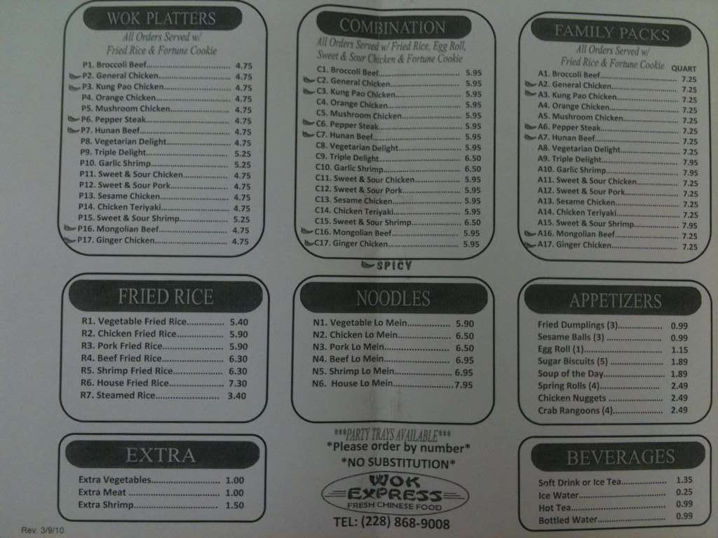 Carta del restaurante Wok Express Drive Thru, Gulfport, US 49