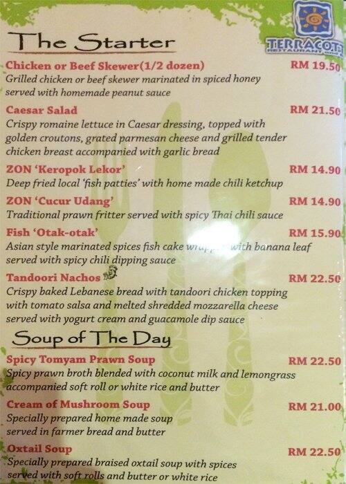 Terracotta Restaurant Menu, Menu for Terracotta Restaurant, Kuala ...