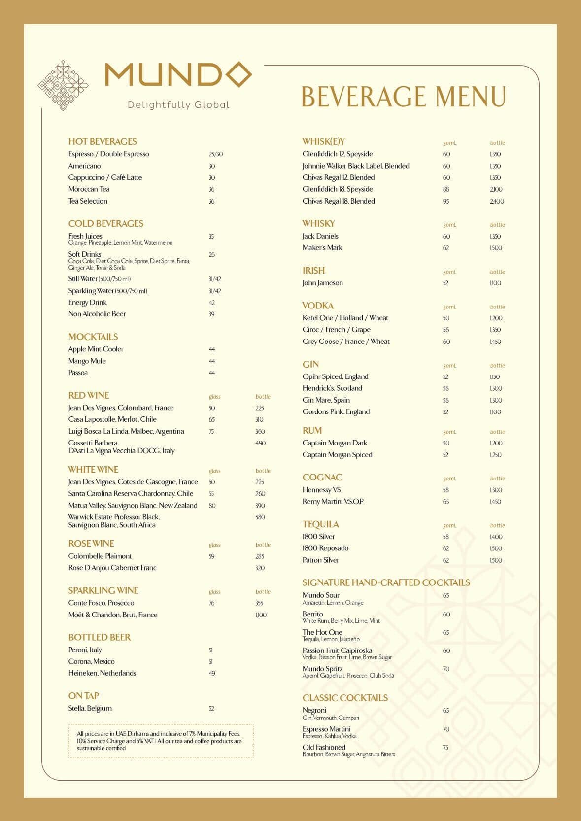 Menu of Mundo - Jumeirah Emirates Towers, Trade Centre Area, Dubai