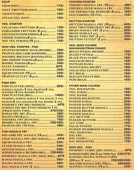 Menu of Malvani Days, Kharghar, Navi Mumbai