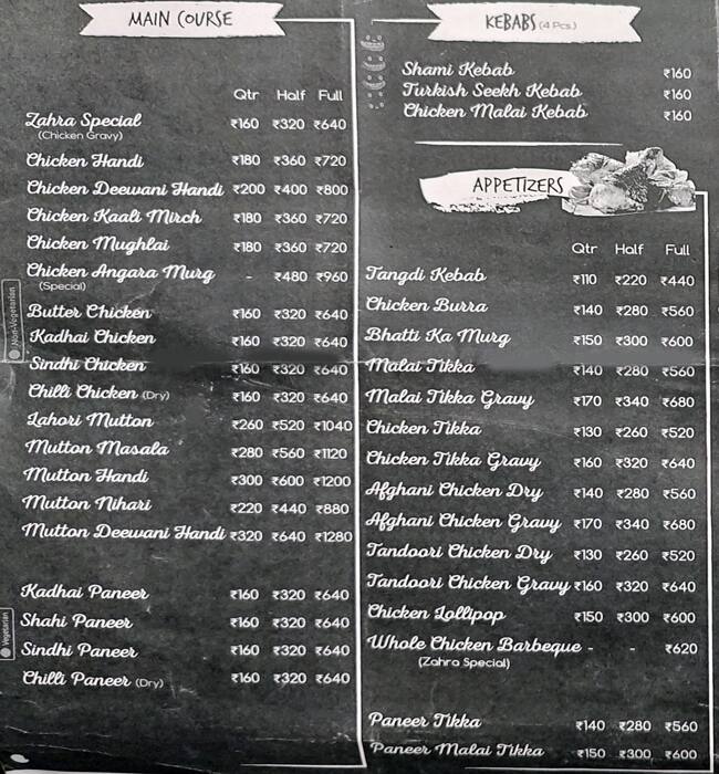 Menu at Zahra Restaurant & Café, New Delhi