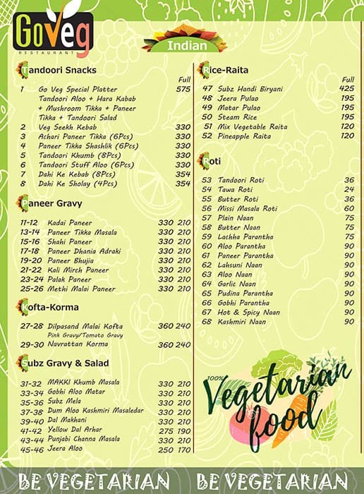 Menu of Go Veg, Sector 14, Faridabad