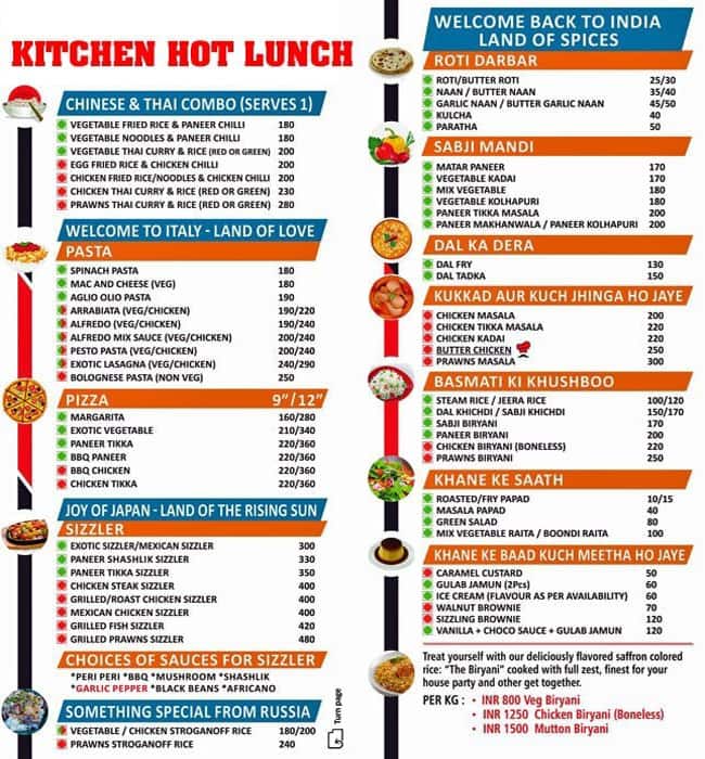 Menu of Kitchen Hot Lunch, Vashi, Navi Mumbai