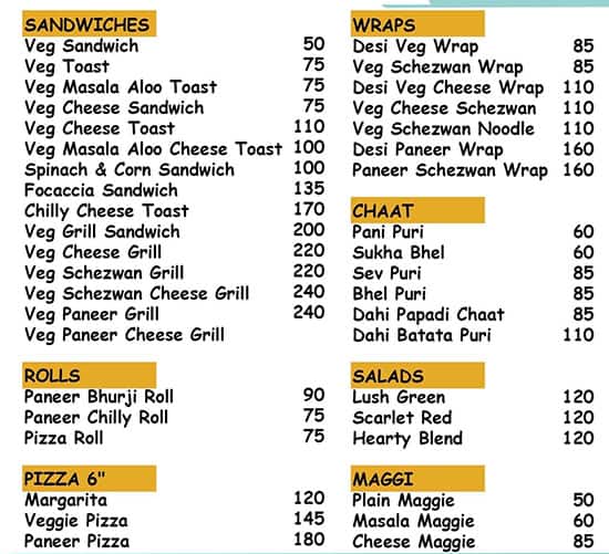 Menu of Mazzala, Matunga West, Mumbai