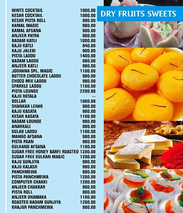 Menu at Jodhana Sweets and Restaurant, Jodhpur