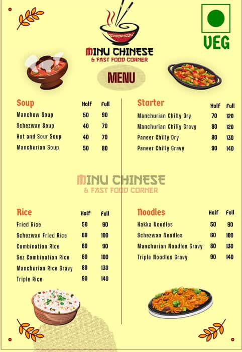 Menu of Minu Chinese, Virar, Mumbai