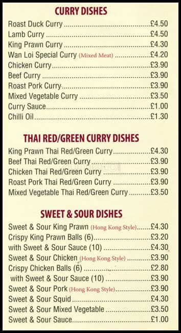 Menu at Wan Loi sgu restaurant, London