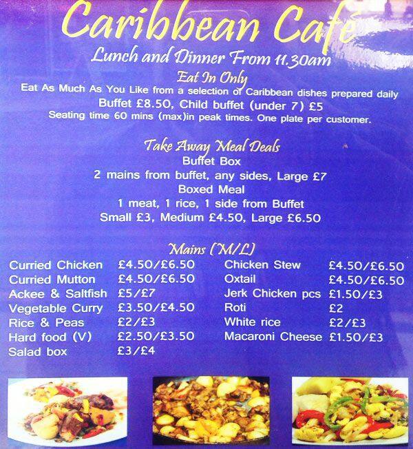 Menu at Caribbean Cafe, Croydon, 78D Frith Rd