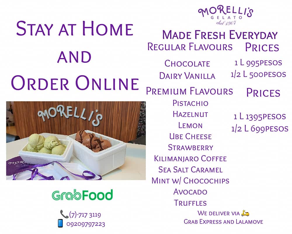 Menu at Morelli's Gelato cafe, Mandaluyong