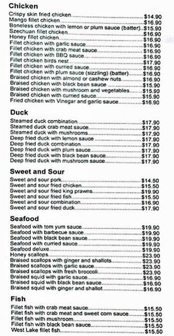 Menu at Emperor's Palace Chinese Restaurant, Melville