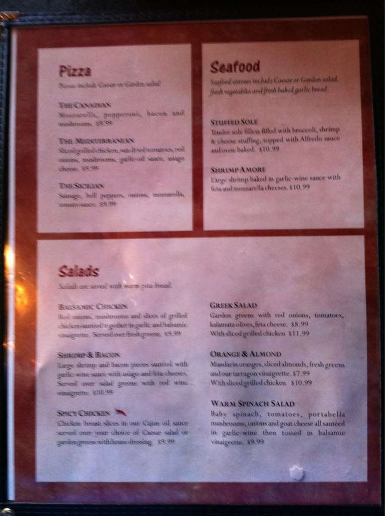 Menu at Cafe Amore, St. Catharines