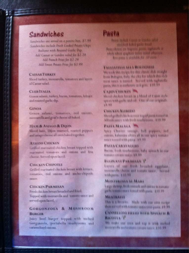 Menu at Cafe Amore, St. Catharines