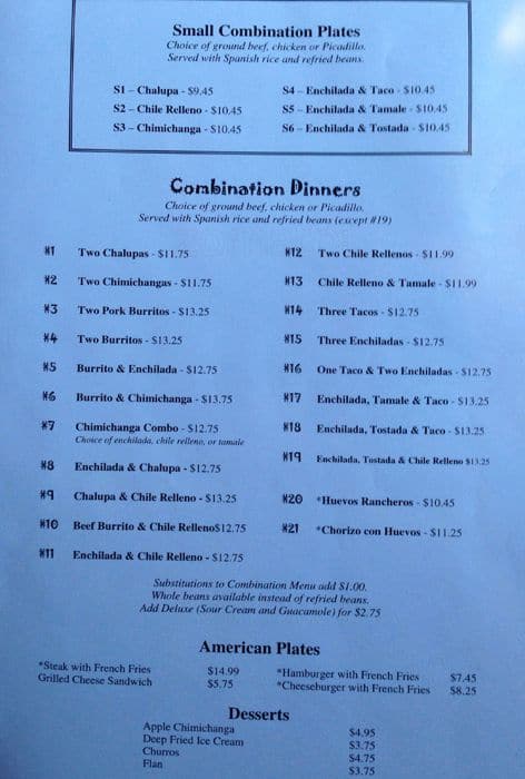 Menu at Archie's restaurant, Normandy Park