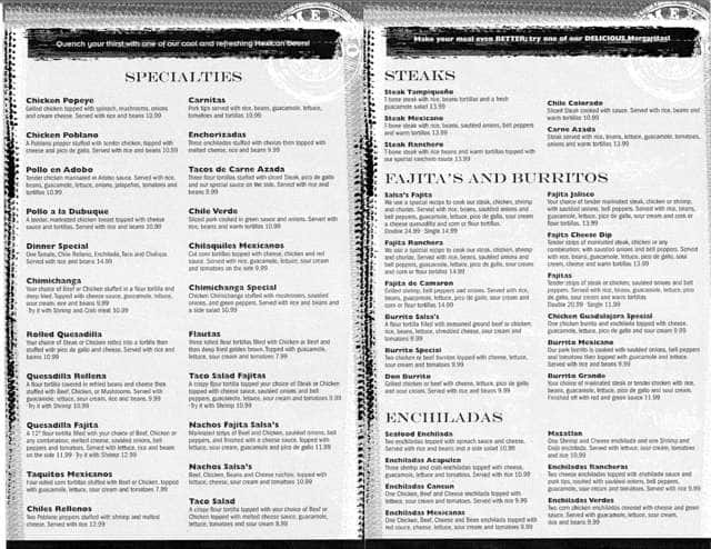Menu at Salsa's restaurant, Dubuque