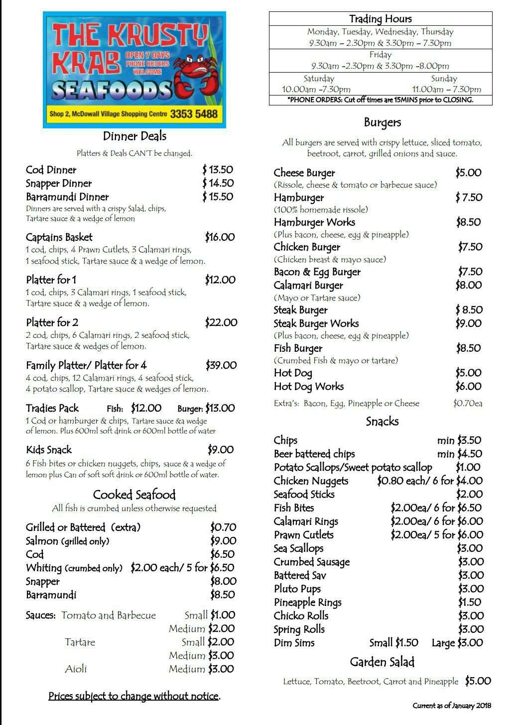Krusty Krab Menu
