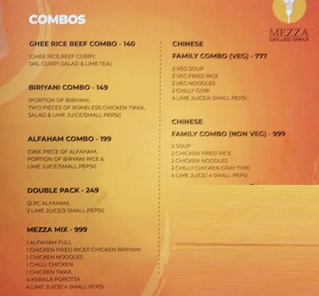 Menu at Malabar Restaurant, Thrissur, Door 21/349/26