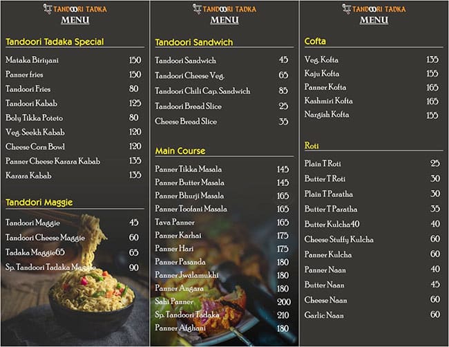 Menu of Tandoori Tadka, Bodakdev, Ahmedabad