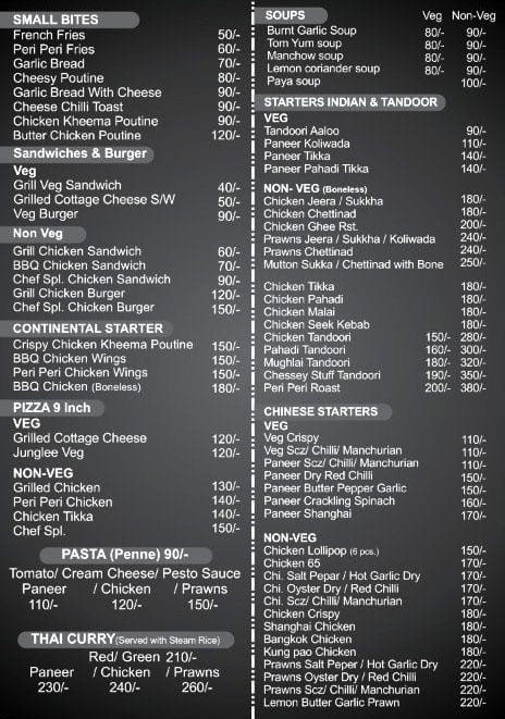 Menu of The Chef's Kitchen, Vasai, Mumbai