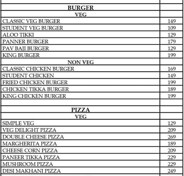 Menu at Pizza Burger Sandwich, Chennai