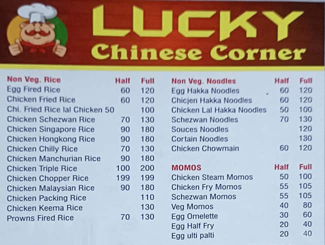 Menu of Lucky Chinese Corner, Mira Road, Mumbai