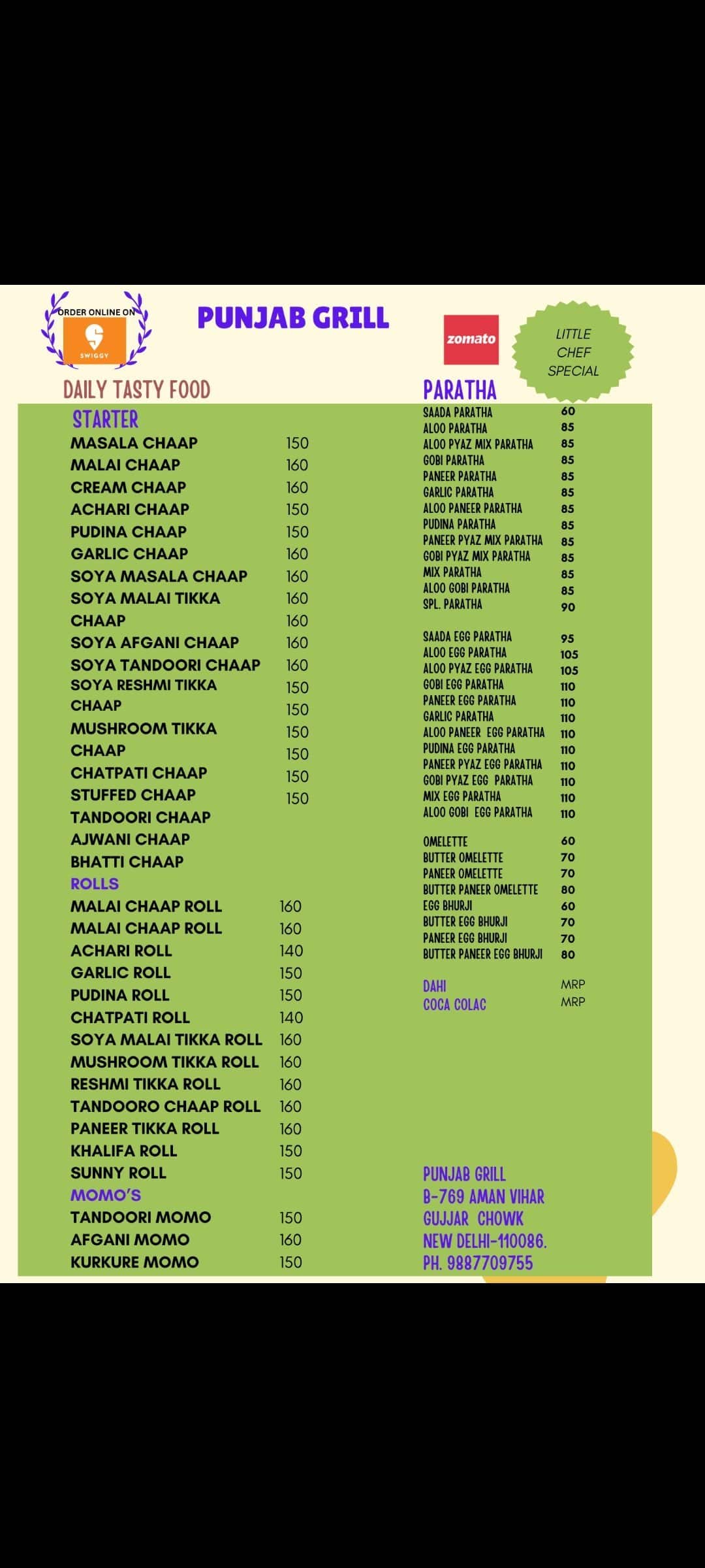 Menu of Punjab Grill, Sultanpuri, New Delhi