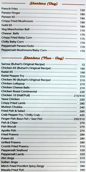 Buhari Menu, Menu for Buhari, Velachery, Chennai - Zomato
