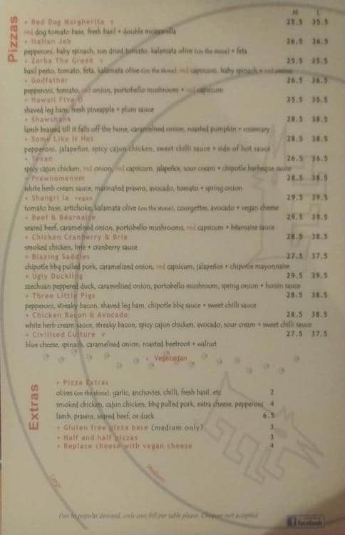 Menu at One Red Dog restaurant, Wellington, 56 Customhouse Quay