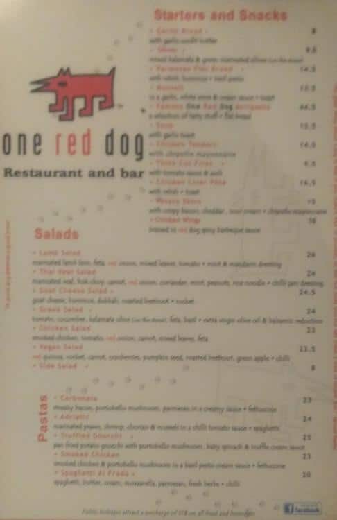 Menu at One Red Dog restaurant, Wellington, 56 Customhouse Quay