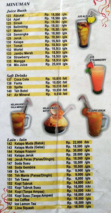 Menu at Pondok Selera restaurant, Tangerang, Jalan A. Damyati No.11