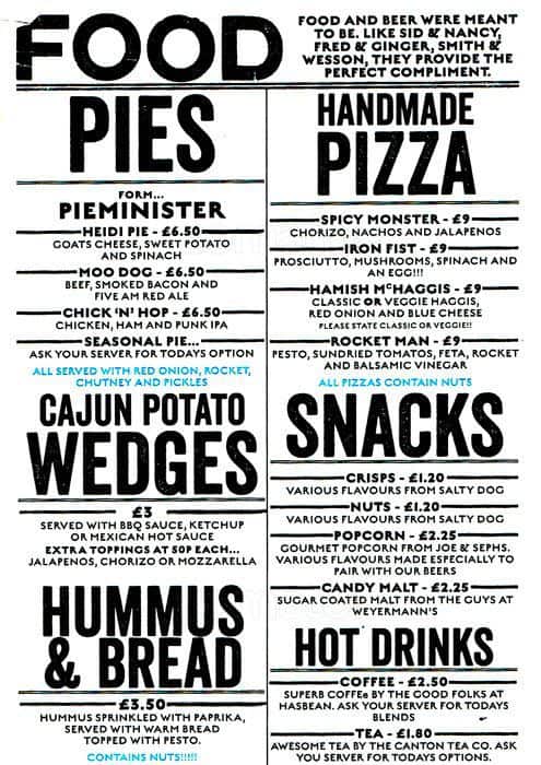 Menu at BrewDog pub & bar, Edinburgh, 143 Cowgate