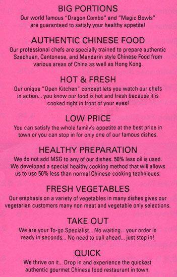 Menu at Magic Dragon fast food, Marysville