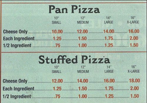 Menu at Vince's Pizza pizzeria, Niles, N Greenwood Ave