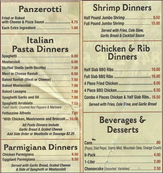 Menu at Vince's Pizza pizzeria, Niles, N Greenwood Ave