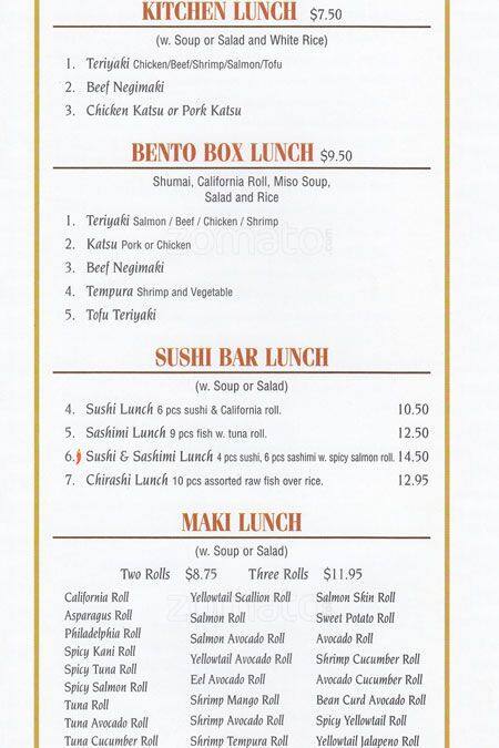 Menu at Toyo Japanese Restaurant, New York City