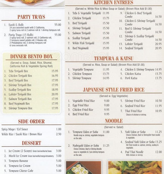 Menu at Toyo Japanese Restaurant, New York City